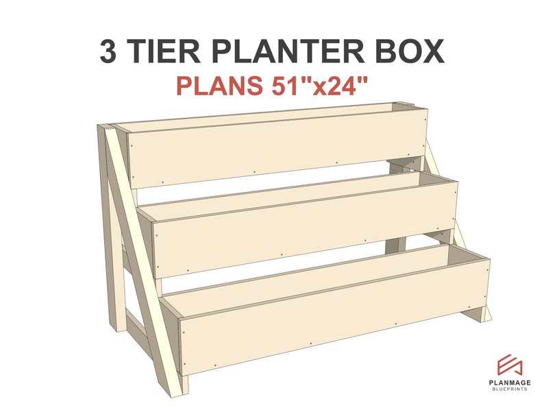 3 Tier Planter Box Plans: DIY Garden Planter (51x24 In) (PDF) - Etsy