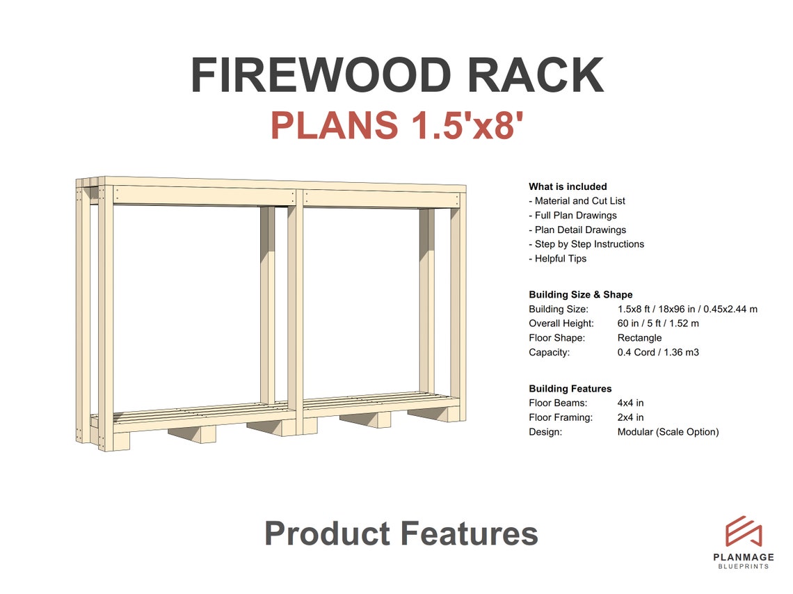 Firewood Rack Plans 1.5x8 Ft DIY Wood Rack - Etsy