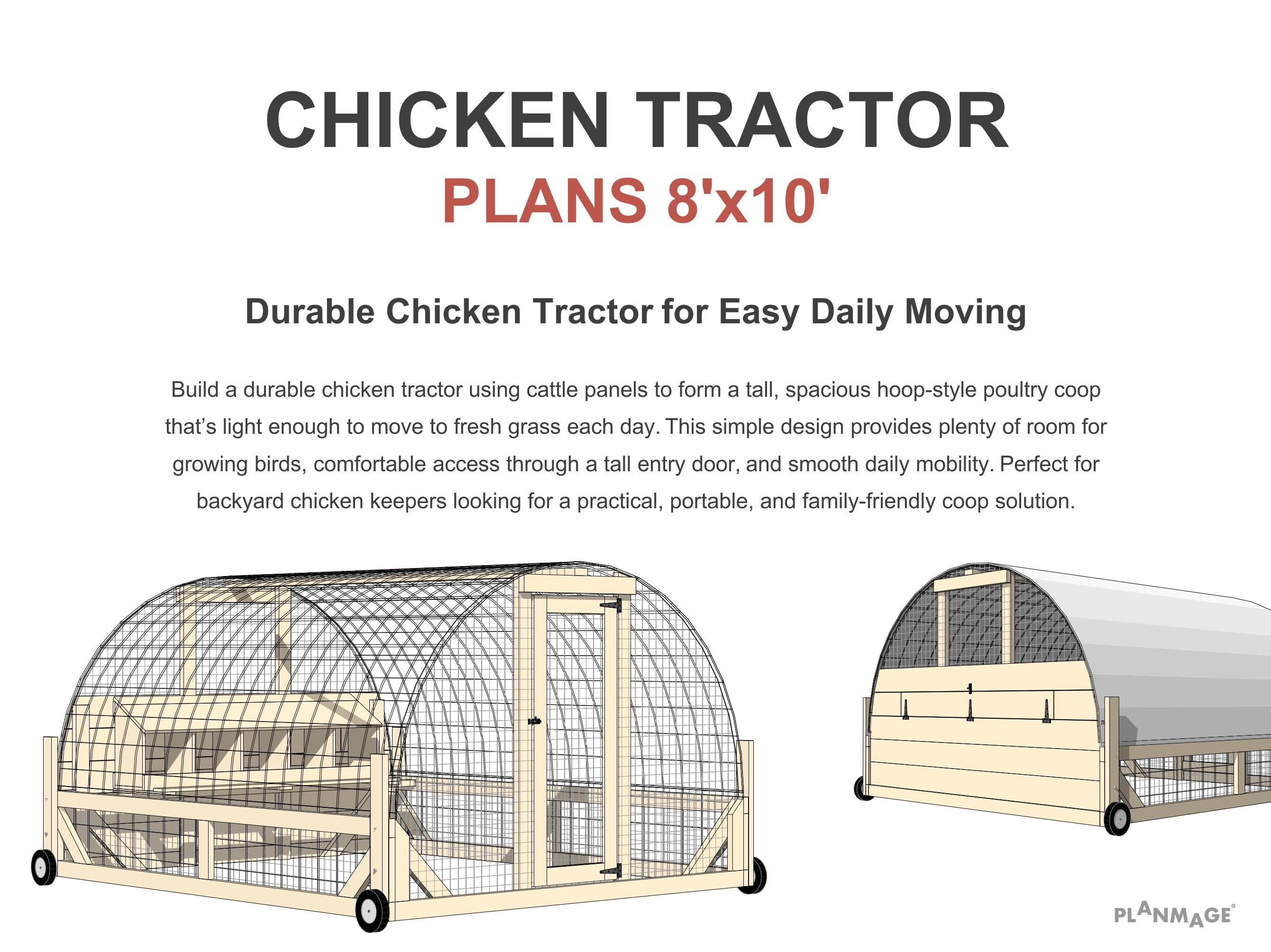 Chicken Tractor Plans 8x10 - DIY Mobile Hoop Coop PDF Download Backyard ...