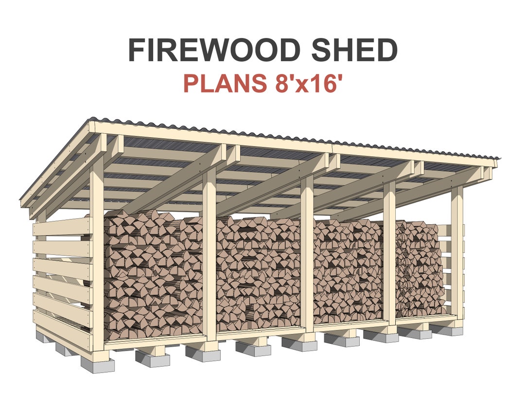 Firewood Shed Plans 8x16 Ft DIY 4 Cord Woodshed - Etsy Firewood Shed Plans 8x16 Ft DIY 4 Cord Woodshed - Etsy