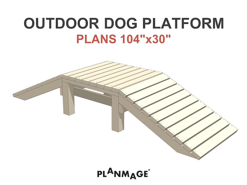 Outdoor Dog Platform Plans 104x30 in - Pet Playground Equipment DIY PDF ...