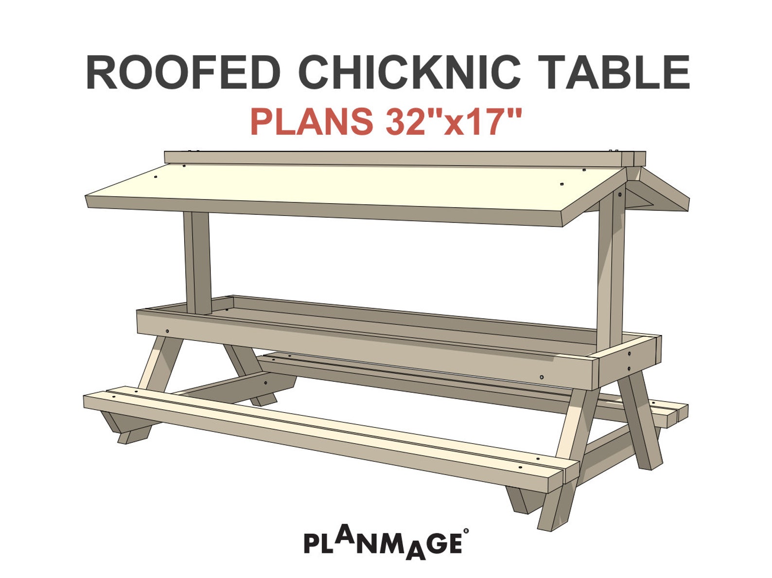 Roofed Chicknic Table 32x17 in Plans - DIY Chicken Picnic Table PDF ...