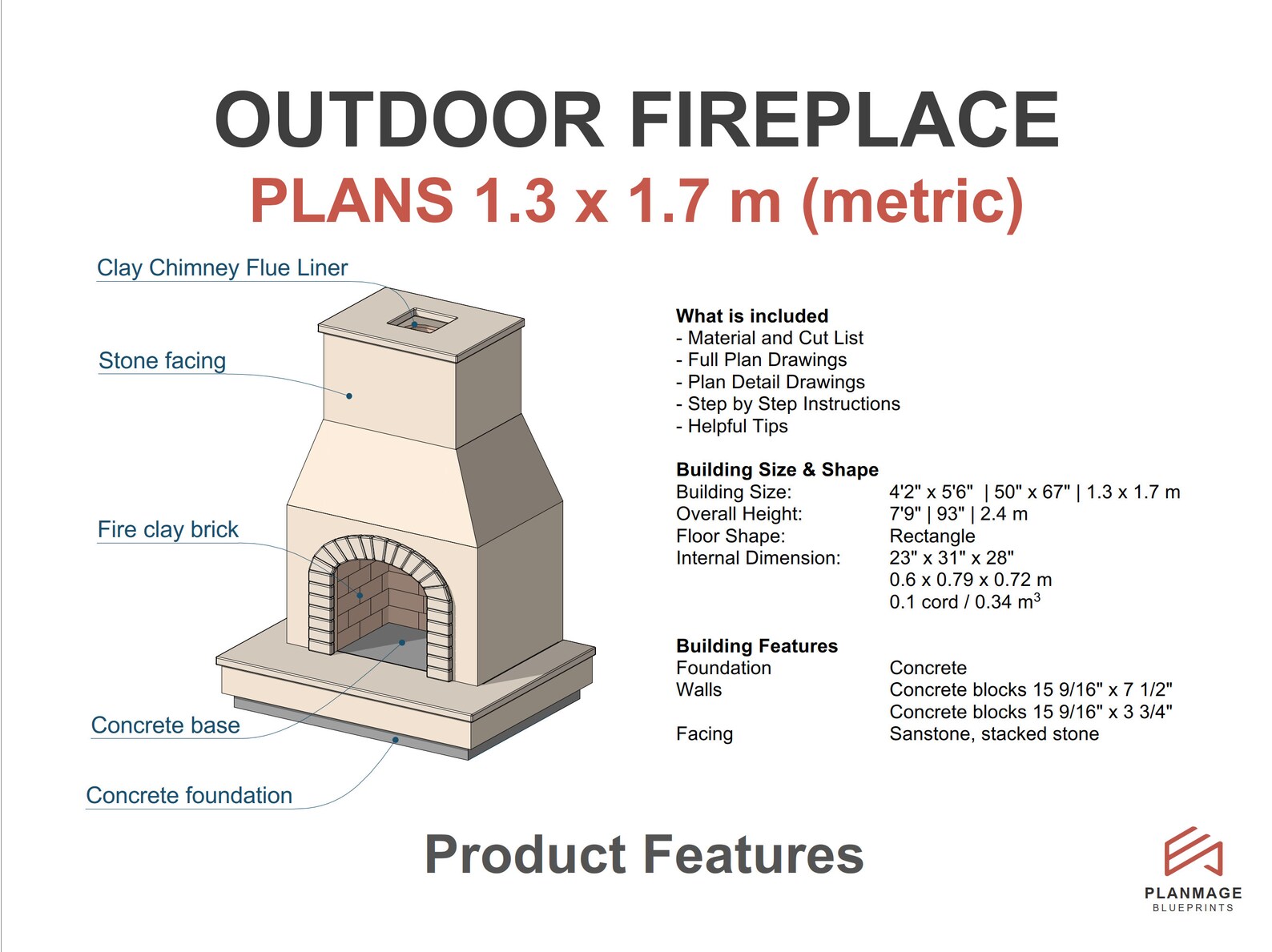 Outdoor Fireplace Plans 1.3 X 1.7 M Metric Version PDF DIY - Etsy