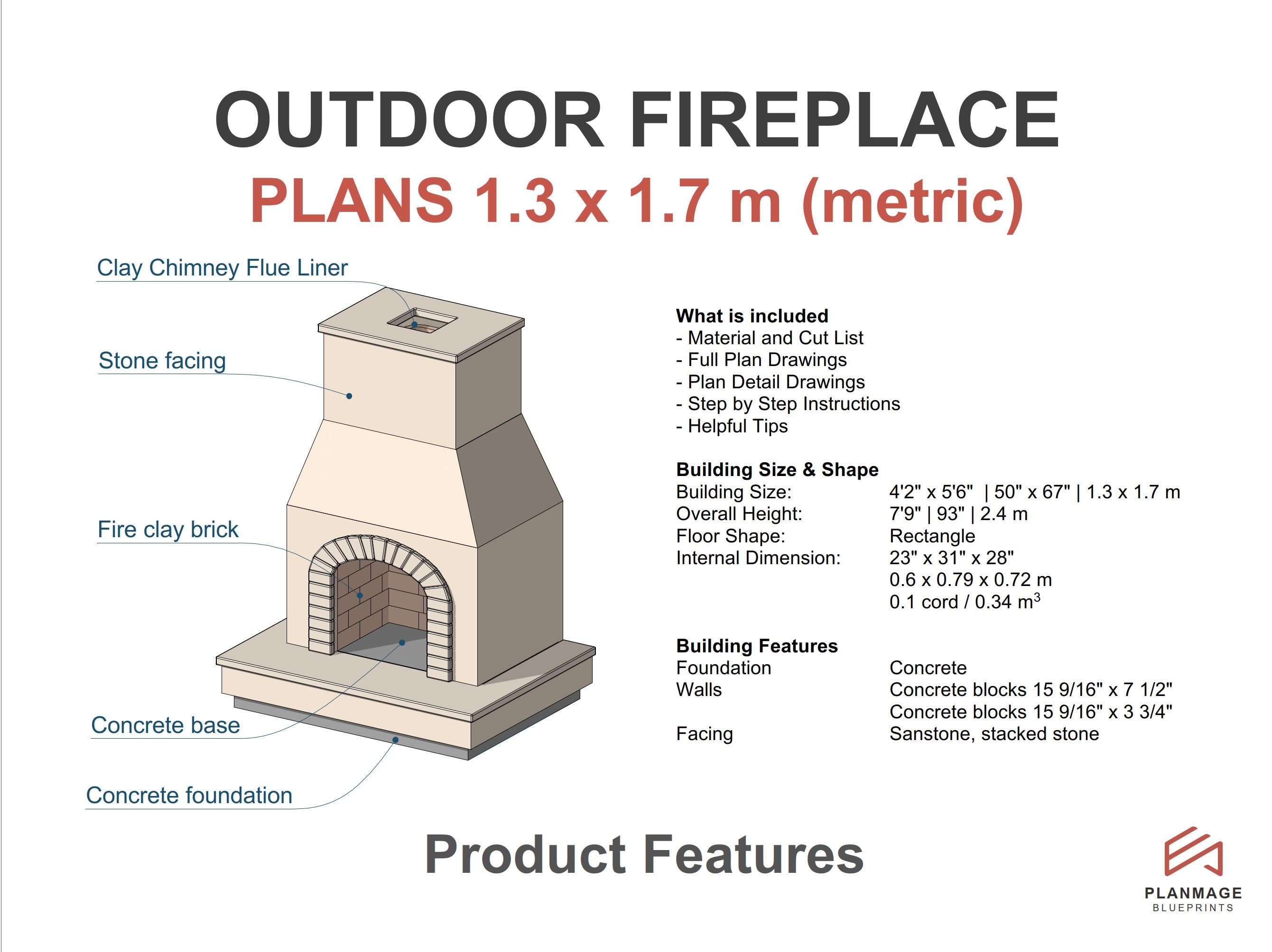 Outdoor Fireplace Plans 1.3 X 1.7 M Metric Version PDF DIY - Etsy