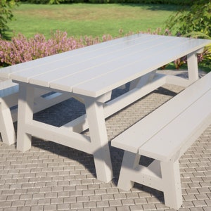 Farm Picnic Table Plans 244x99 Cm - Metric DIY Outdoor Table Set Plans ...