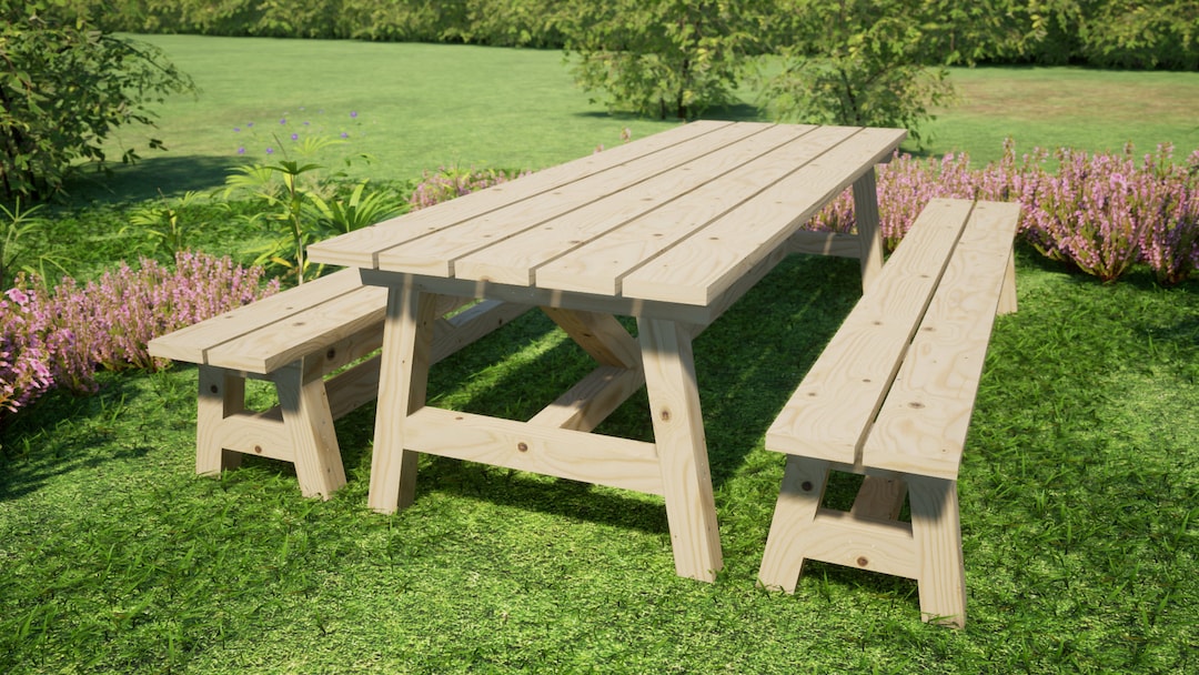 Farm Picnic Table Plans: DIY Outdoor Table Set (120x39 In) (PDF Pattern ...