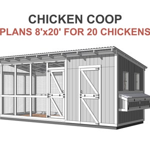 8x20 Walk-in Chicken Coop Plans: 20 Chickens, Shed Roof (PDF Download) - Etsy