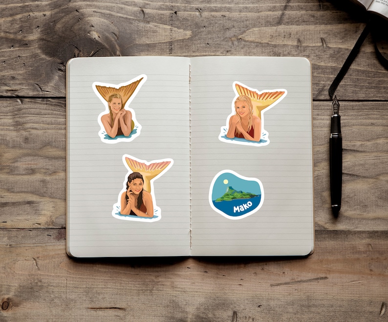 H2O Just Add Water Sticker Pack 4pcs , Rikki, Emma, Cleo, Mako Island ...