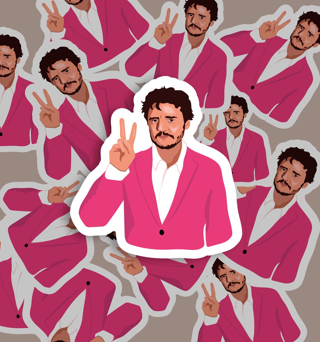 Pedro Pascal Sticker, Pink Suit, Peace Sign - Etsy