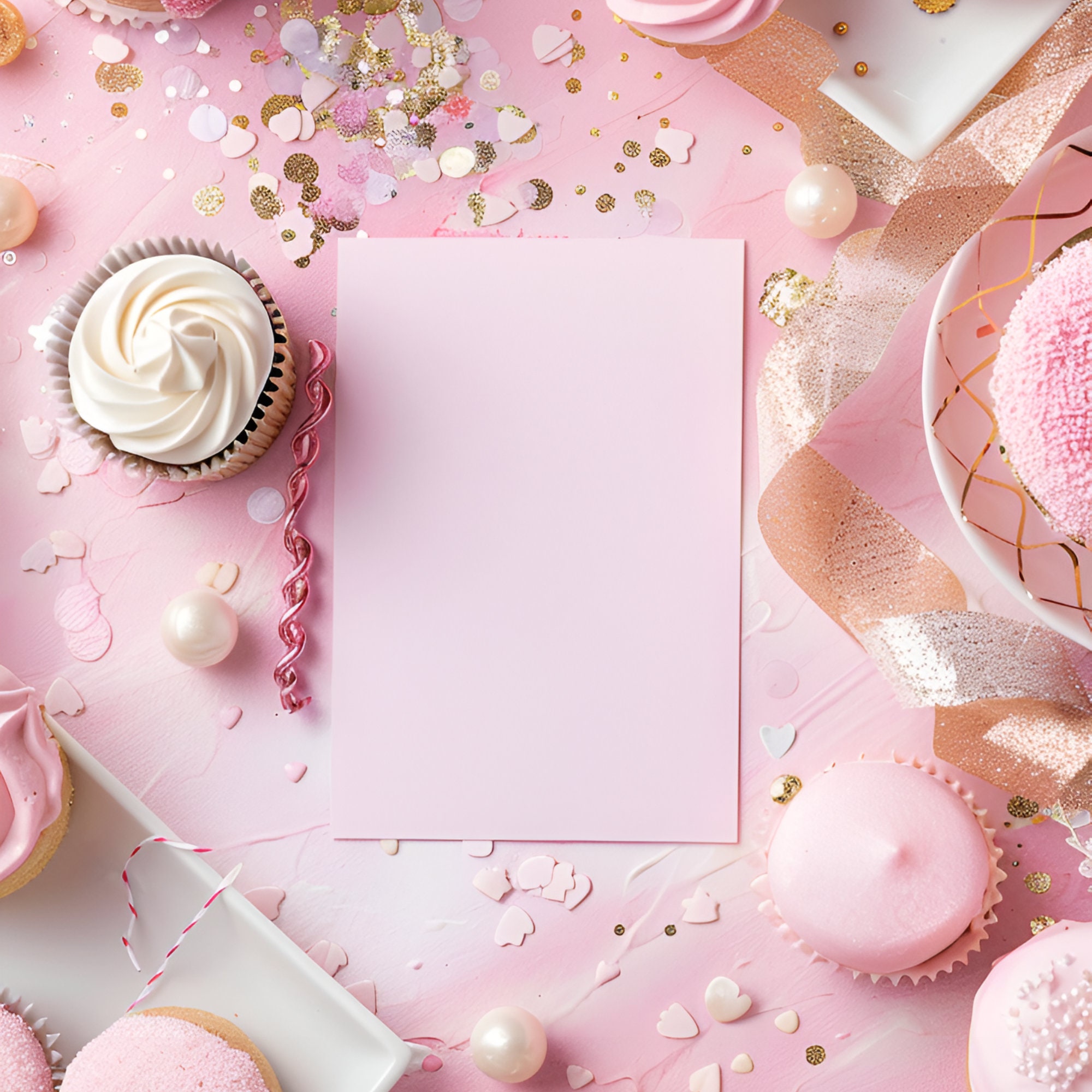 Mockup Invitation Flat Lay Birthday Invite Mockup Pink Party Mock up ...