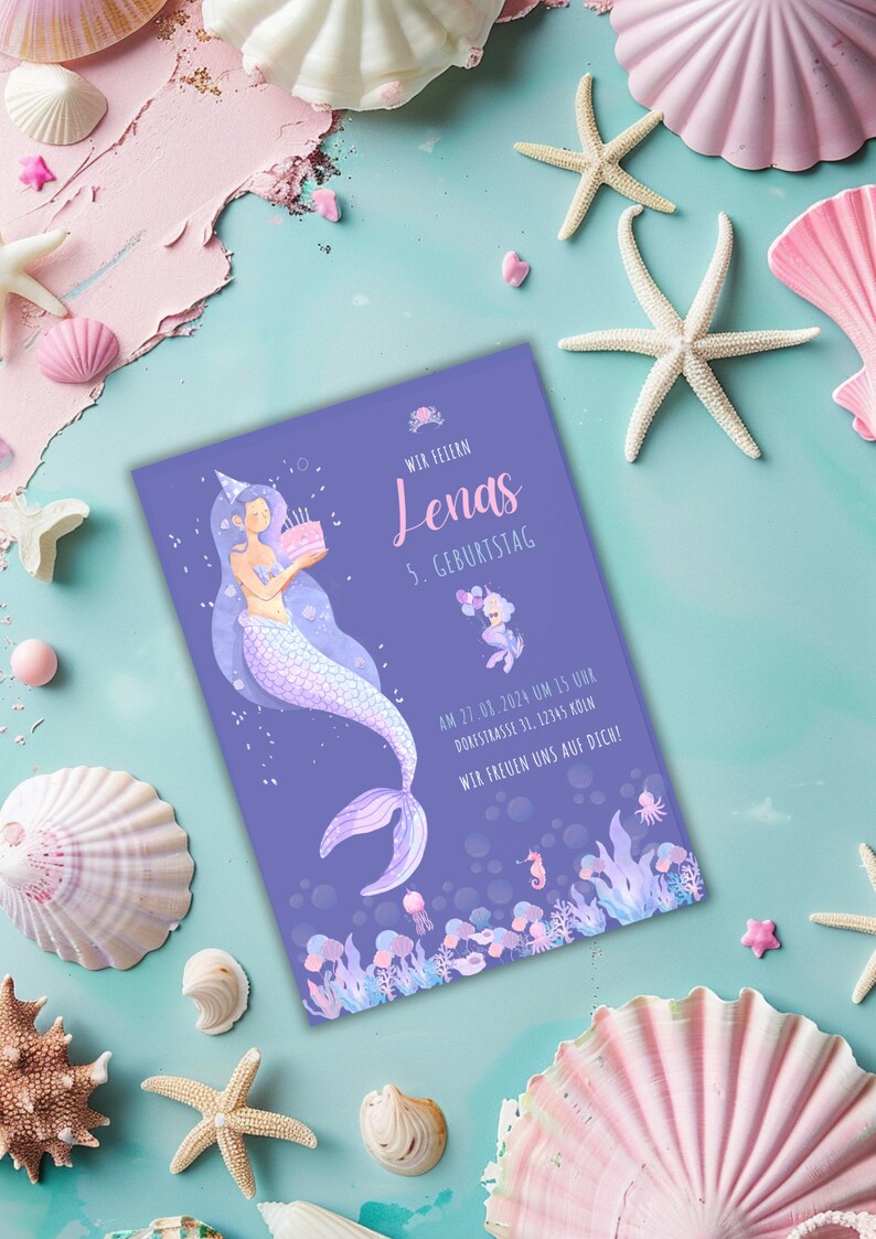 Mermaid Invite Mockup Bundle Invitation Mermaid Flat Lay Birthday ...