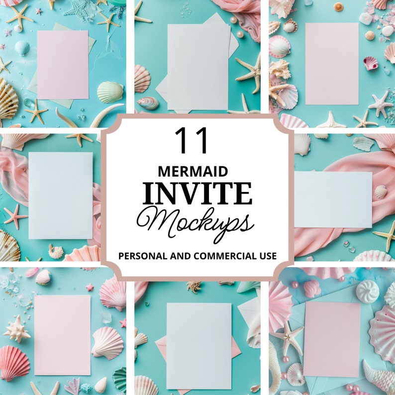 Mermaid Invite Mockup Bundle Invitation Mermaid Flat Lay Birthday ...