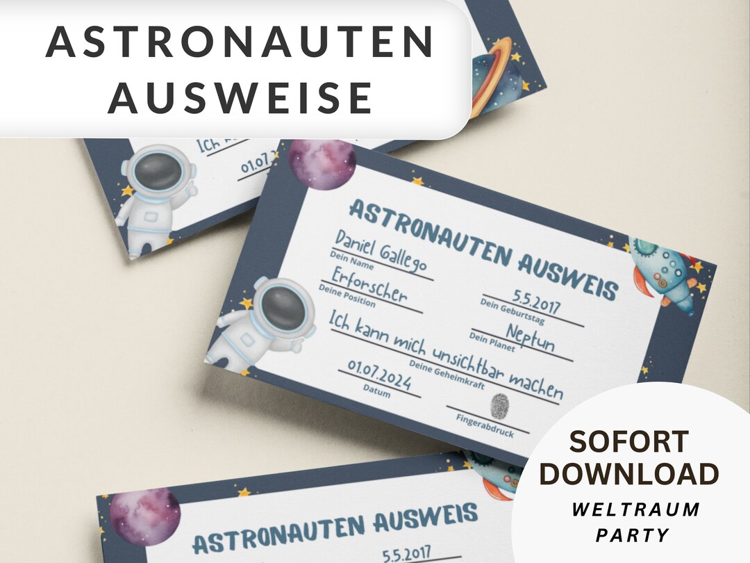 Astronaut ID Card Kids Space Birthday Astronaut ID Card Template Space ...