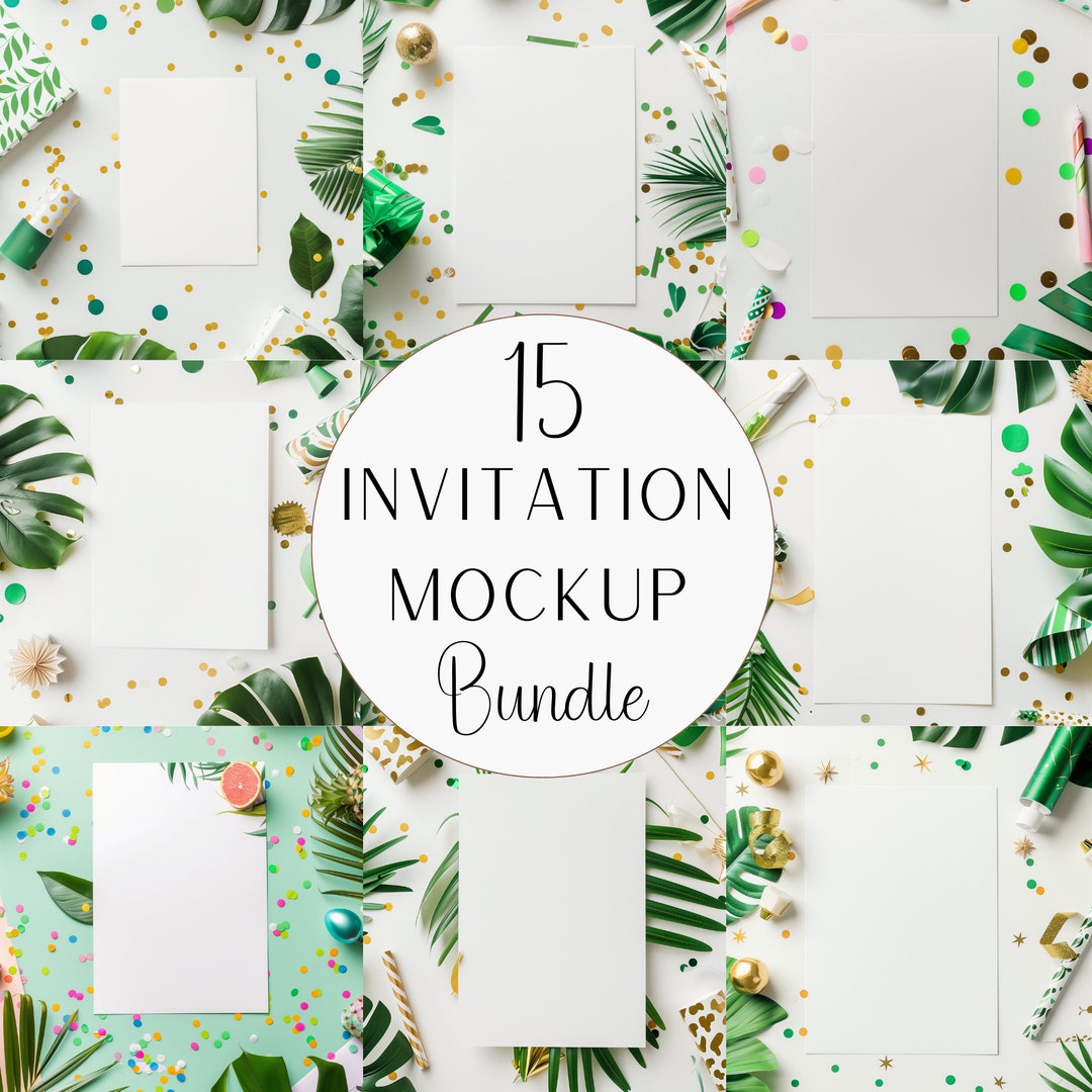 Jungle Invite Mockup Bundle Invitation Flat Lay Birthday Invitation ...