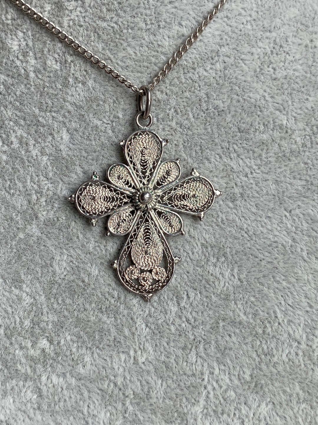 50 900 Marked Silver Filigree Cross Pendant Necklace - Etsy