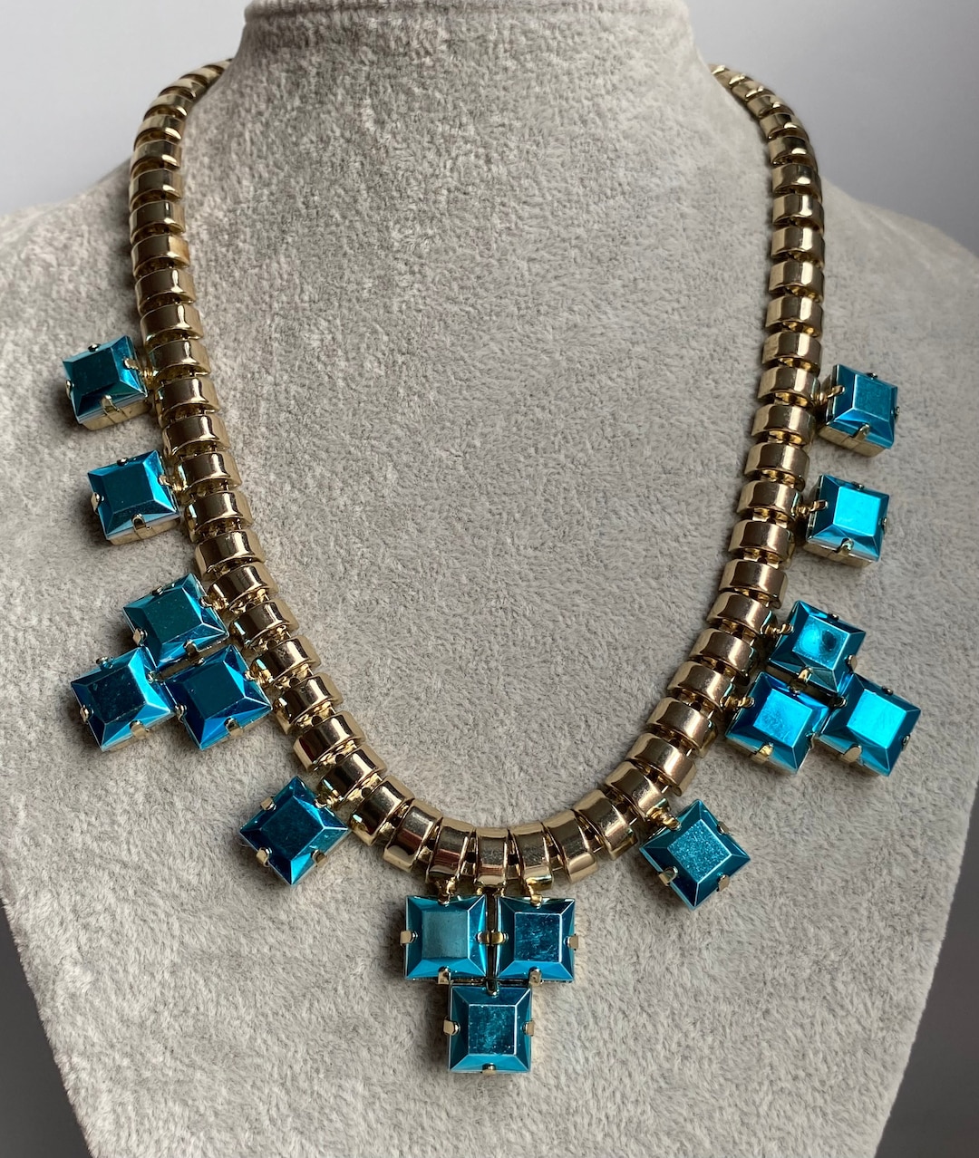 Unsigned Vintage Gold Tone & Turquoise Metal Chain Necklace - Etsy