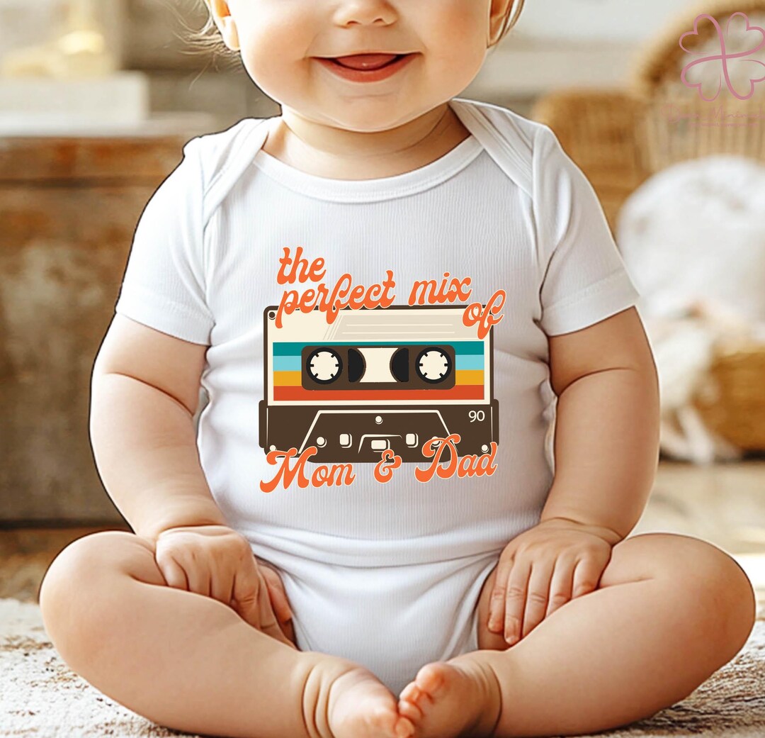The Perfect Mix of Mom and Dad Baby Onsie, Cute Music Tape Baby ...
