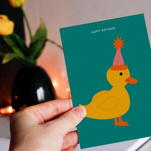 Happy Birthday Duck Celebration Card Animal Party Themed Hand Drawn ...
