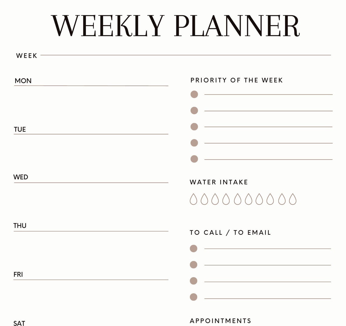 Minimal Weekly Planner Printable Digital Download A4 and - Etsy