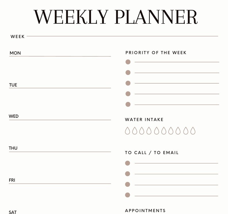 Minimal Weekly Planner - Printable - Digital Download - A4 and Letter ...