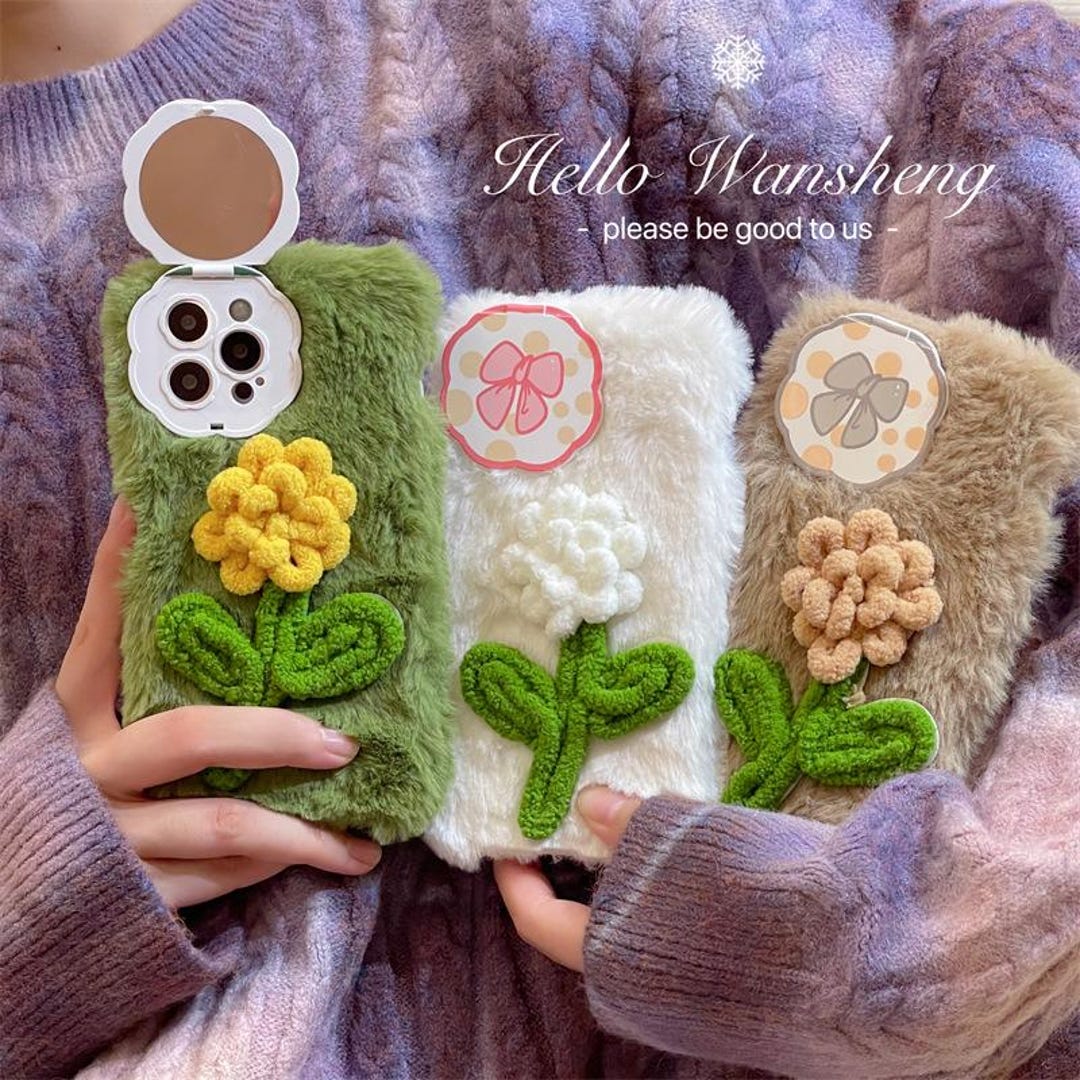 Cozy 3D Flower Plush iPhone Case for Autumn and Winter - Etsy