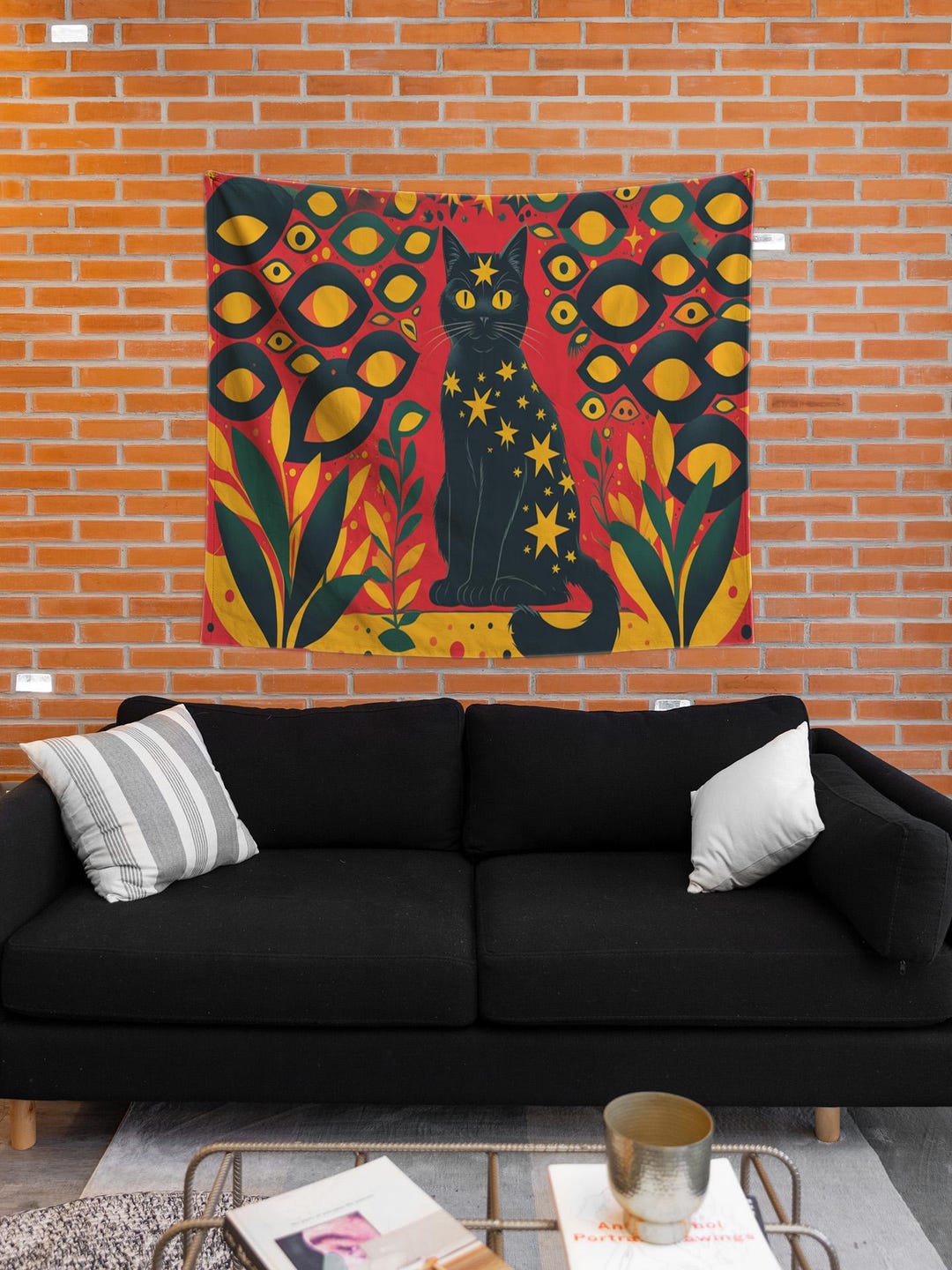 Mystical Black Cat Wall Tapestry – Enchanted Feline Wall Hanging for ...