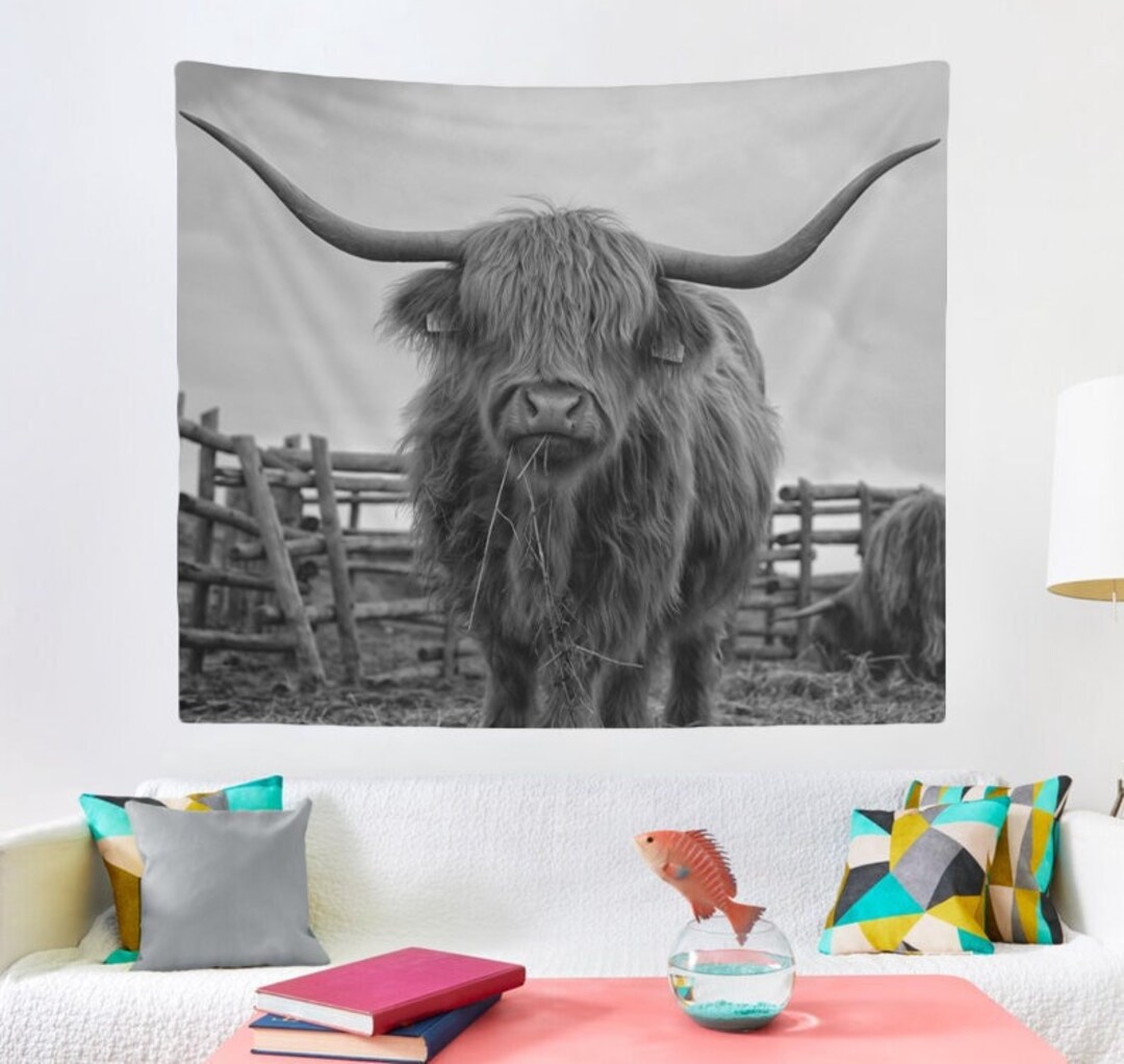 Highland Cow Wall Tapestry, College Room & Hostel Dorm Decor, Highland ...