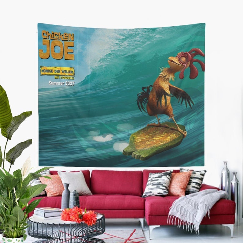 Chicken Joe Surfs up Wall Tapestry, College Room & Hostel Dorm Decor ...