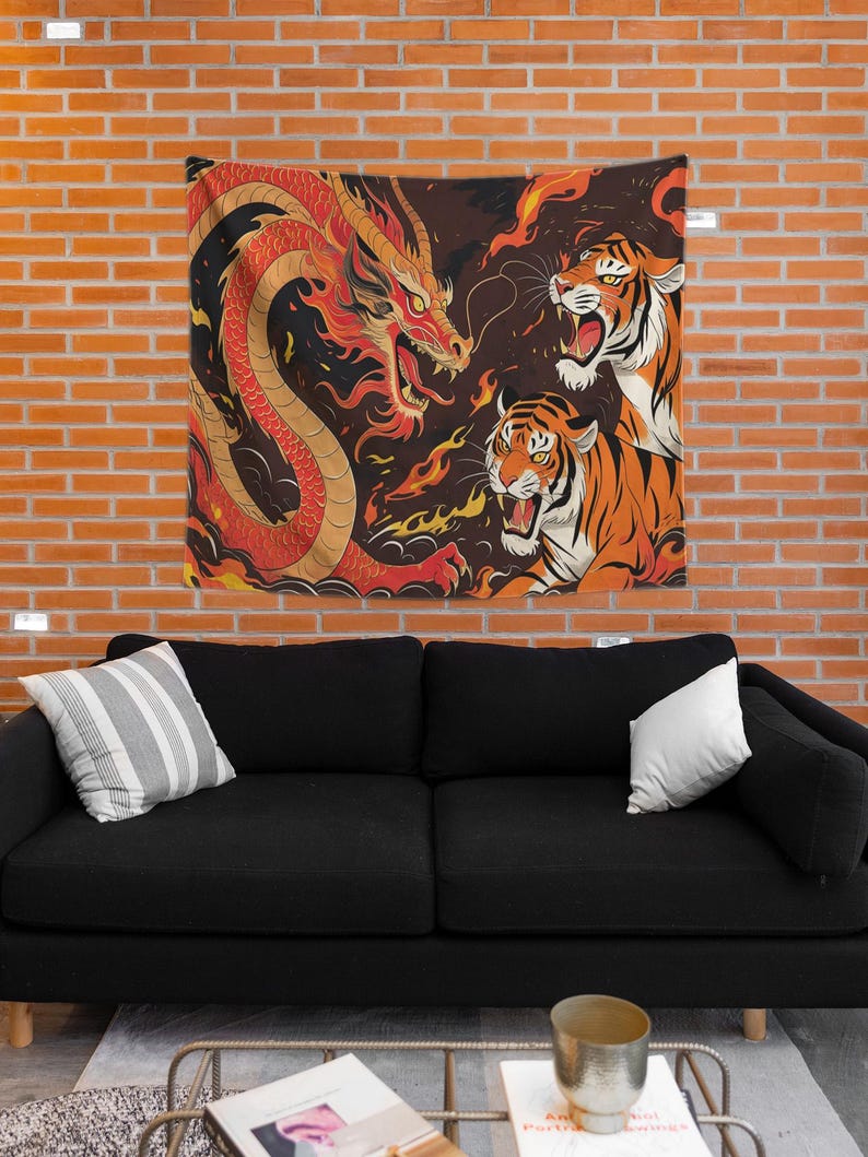 Epic Dragon and Tiger Battle Wall Tapestry – Mythical Showdown Wall ...