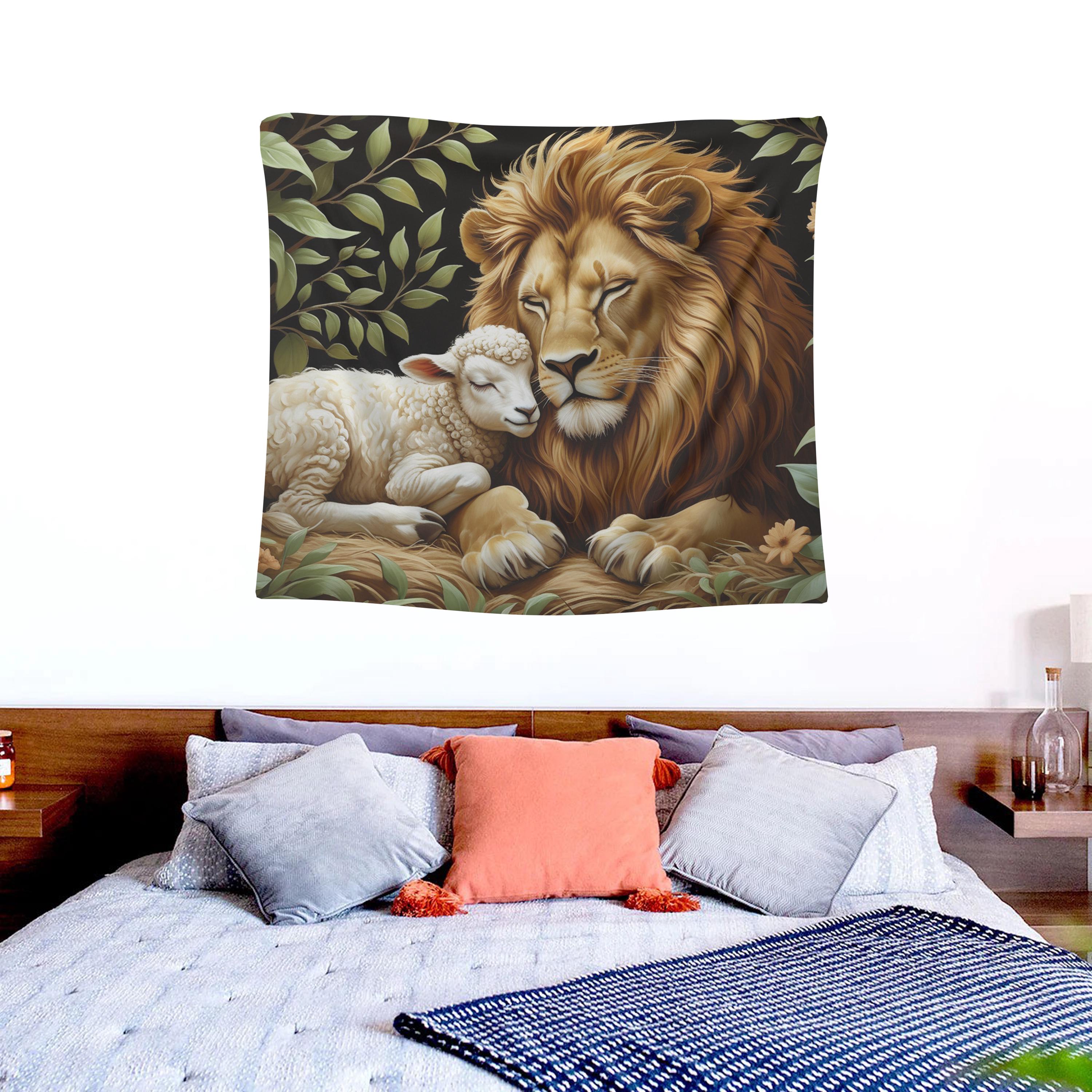 Lion and Lamb Wall Tapestry – Peaceful Biblical Animal Wall Hanging for ...