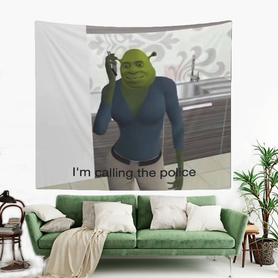 I'm Calling the Police Shrek Meme Tapestry, Hostel Dorm Decor, Funny ...