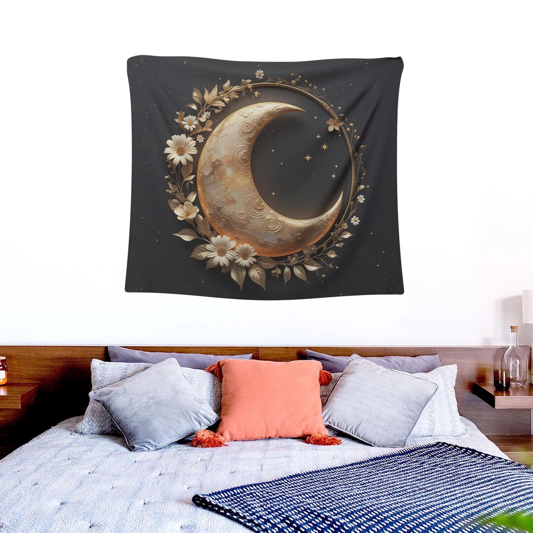 Celtic Moon and Floral Wall Tapestry – Mystical Nature Wall Hanging for ...
