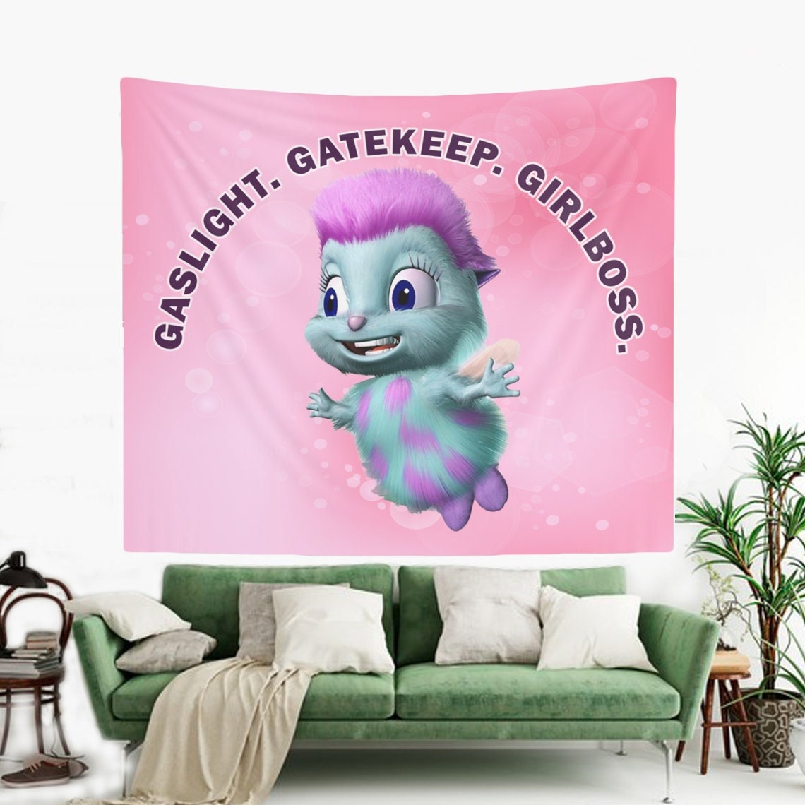 Bibble Gaslight Gatekeep Girlboss Tapestry, Hostel Dorm Decor, Funny ...