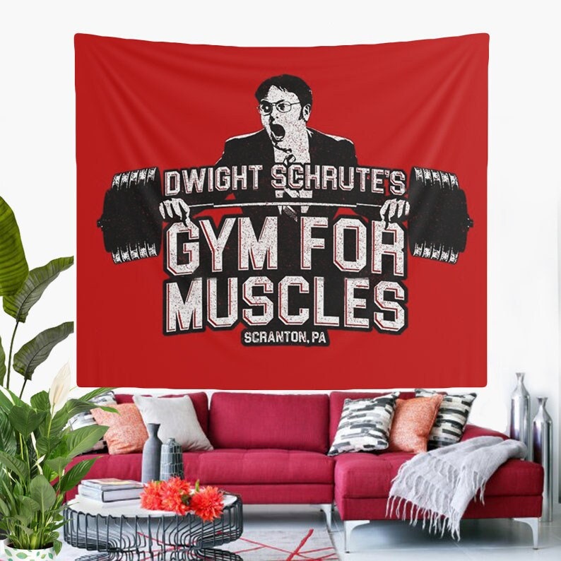 Dwight Schrute's Gym For Muscles Red Tapestry, College Room &Hostel ...