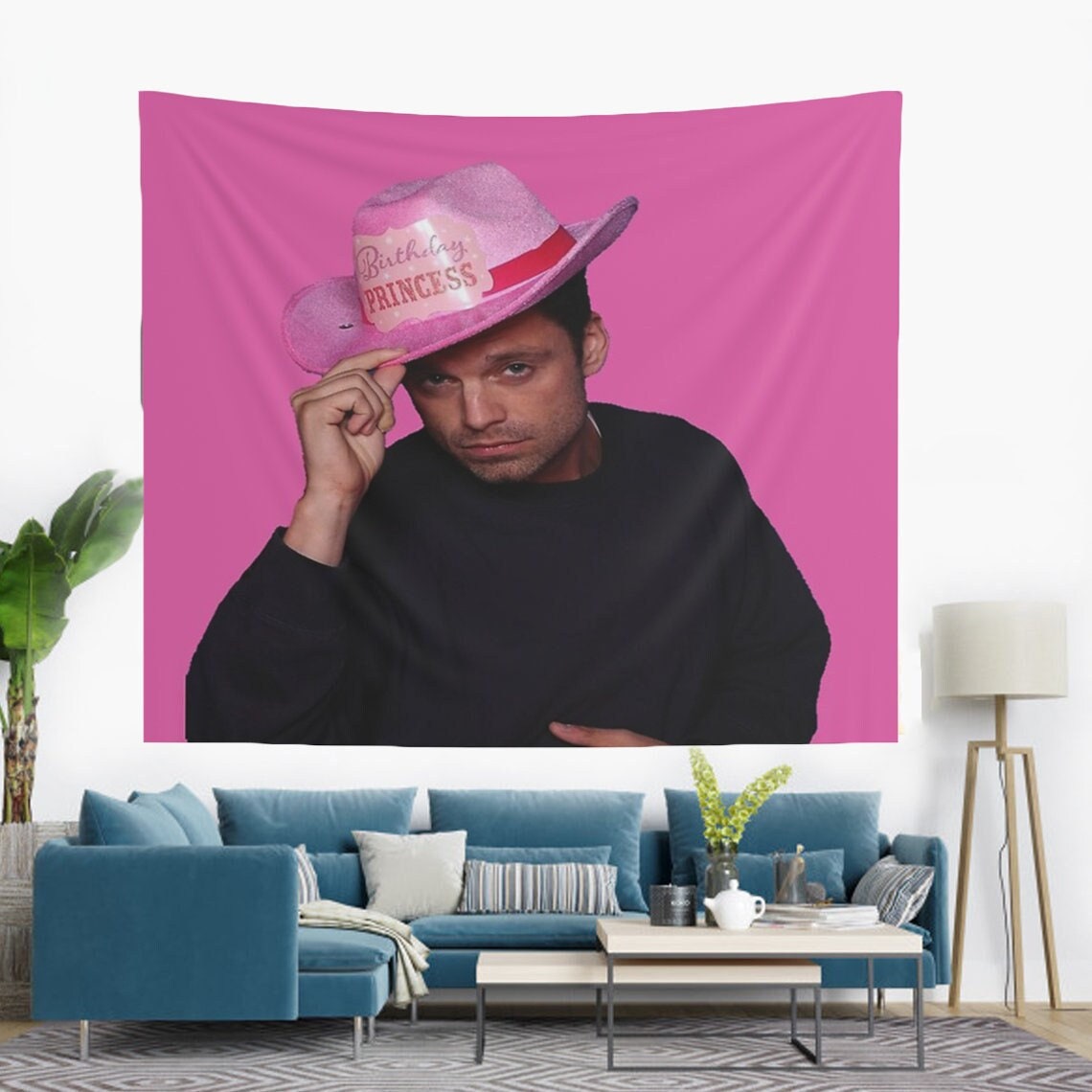 Yes Haw! Sebastian Stan Wall Tapestry, Sebastian Stan With Pink ...