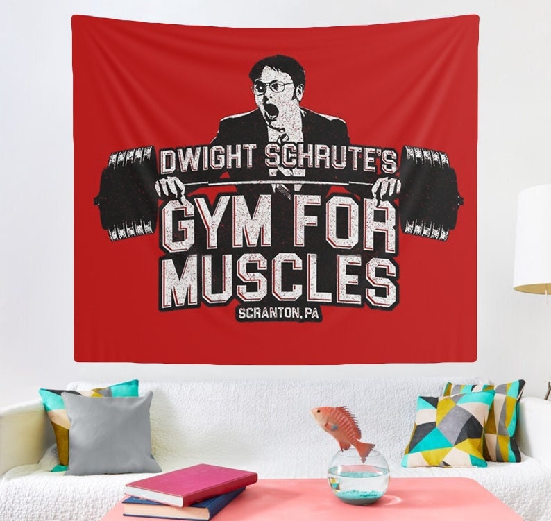 Dwight Schrute's Gym For Muscles Red Tapestry, College Room &Hostel ...