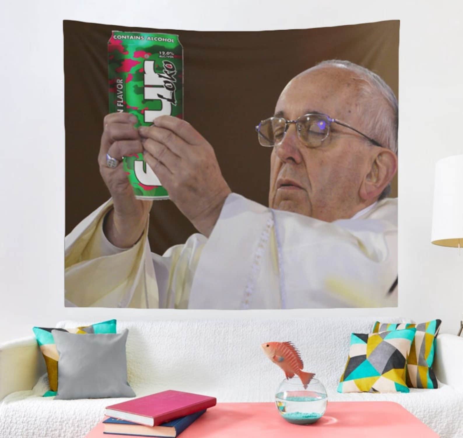 The Pope Four Loko Tapestry, Hostel Dorm Decor, the Pope Four Loko ...