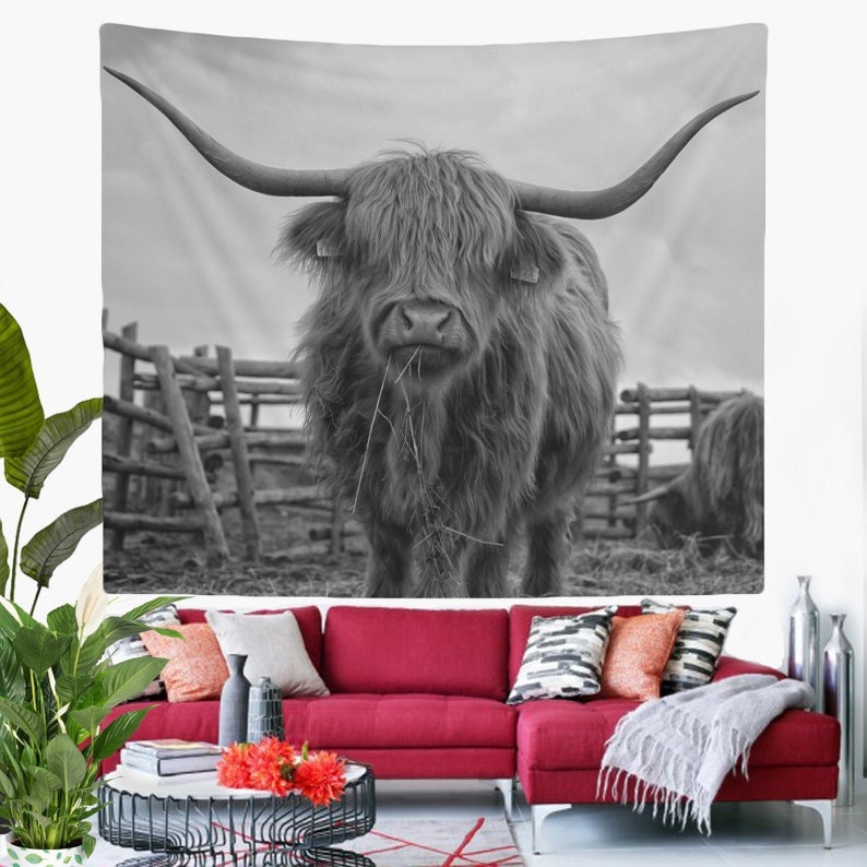 Highland Cow Wall Tapestry, College Room & Hostel Dorm Decor, Highland ...