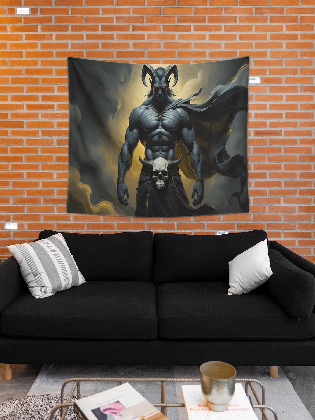 Demon God Wall Tapestry – Dark Fantasy Wall Hanging for Bedroom Dorm ...