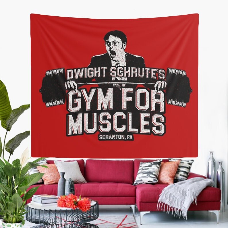 Dwight Schrute's Gym For Muscles Red Tapestry, College Room &Hostel ...