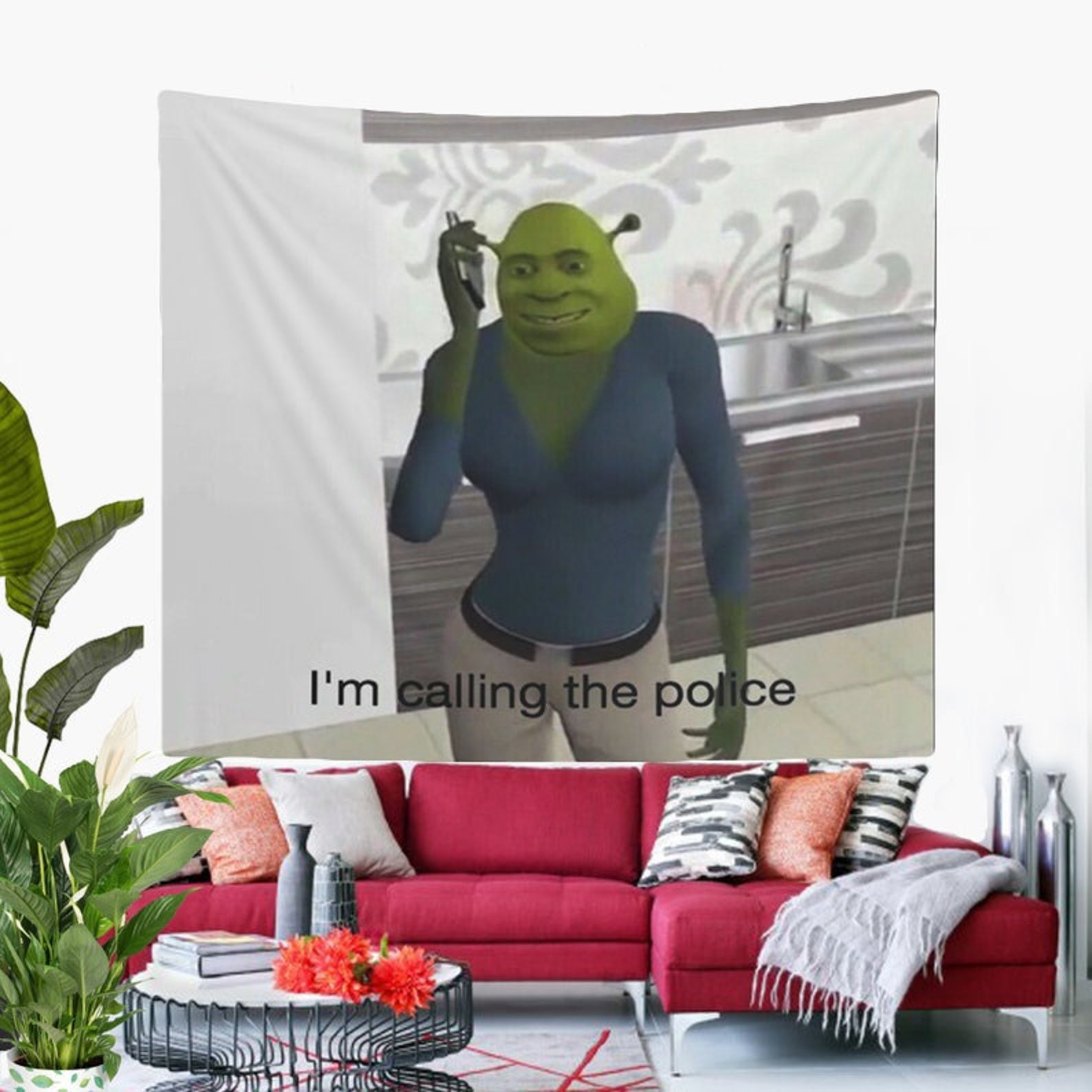 I'm Calling the Police Shrek Meme Tapestry, Hostel Dorm Decor, Funny ...