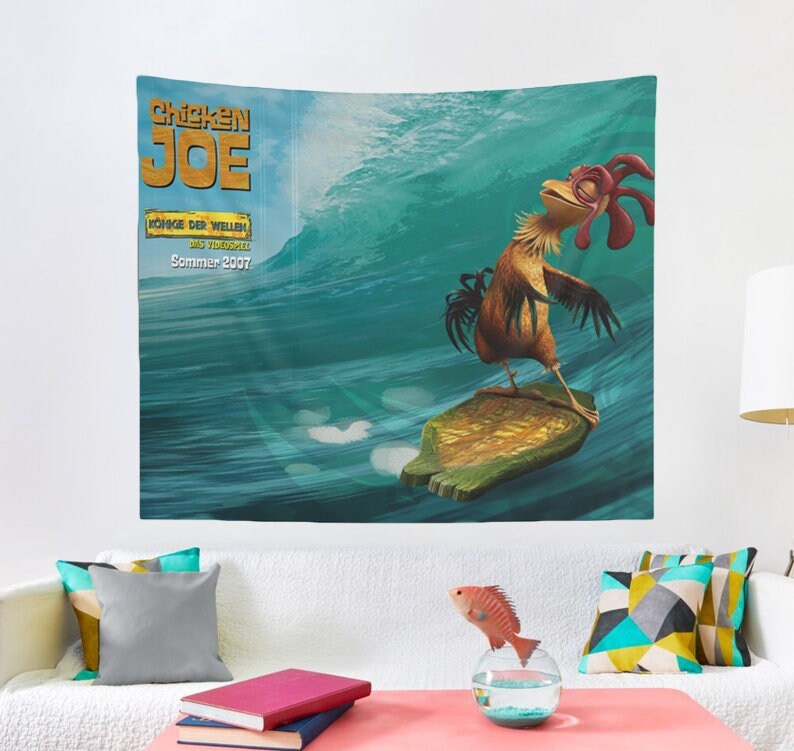 Chicken Joe Surfs up Wall Tapestry, College Room & Hostel Dorm Decor ...