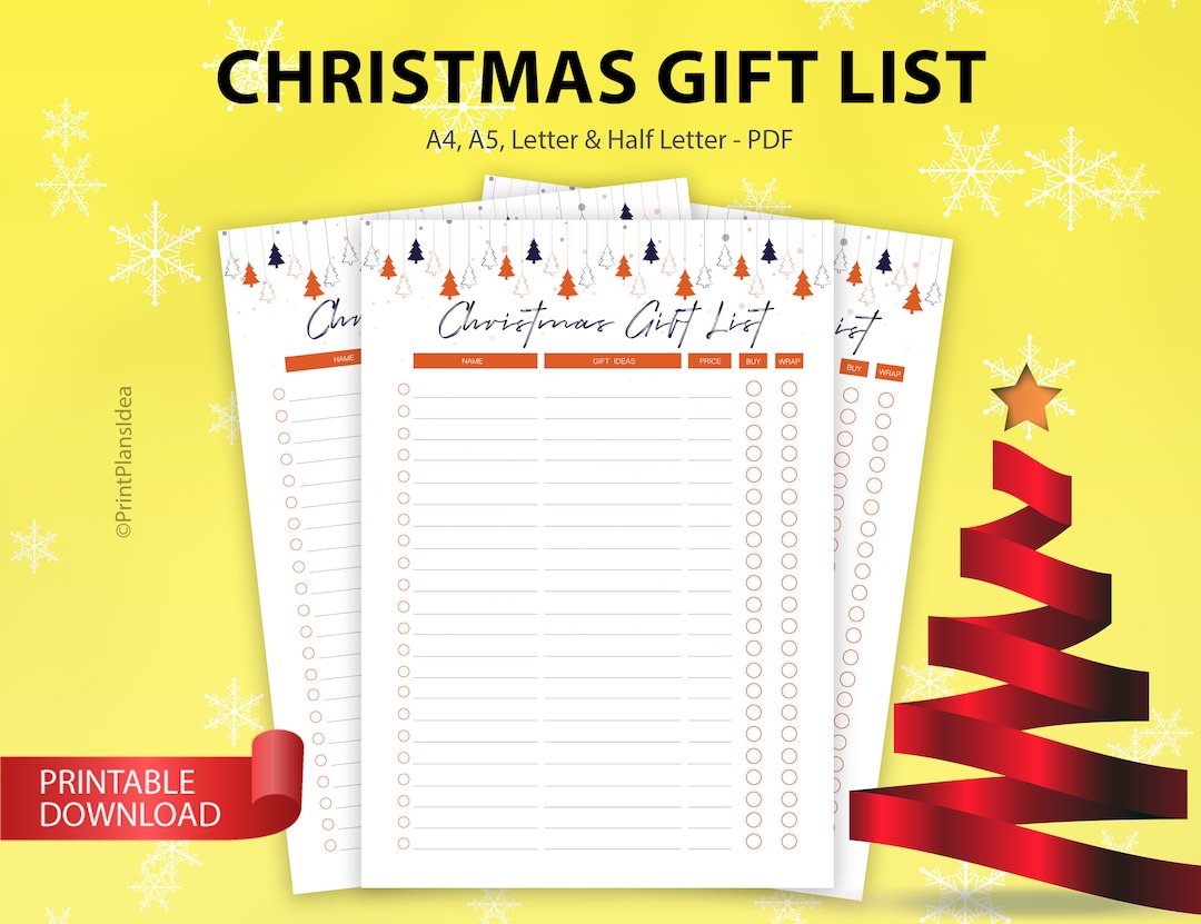 Christmas Gift List Printable, Fillable, Christmas Planner Printable ...