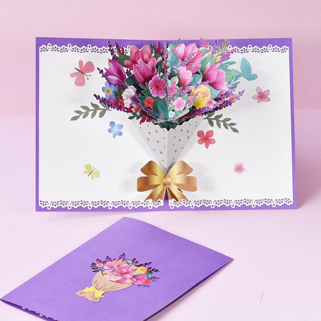 Handmade Pop-up Bouquet Card, 3D Floral Greeting Card for Birthdays ...