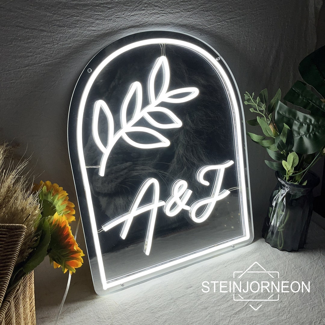 Mirror Initials Wedding Neon Sign, Custom Family Name LED Neon Sign ...