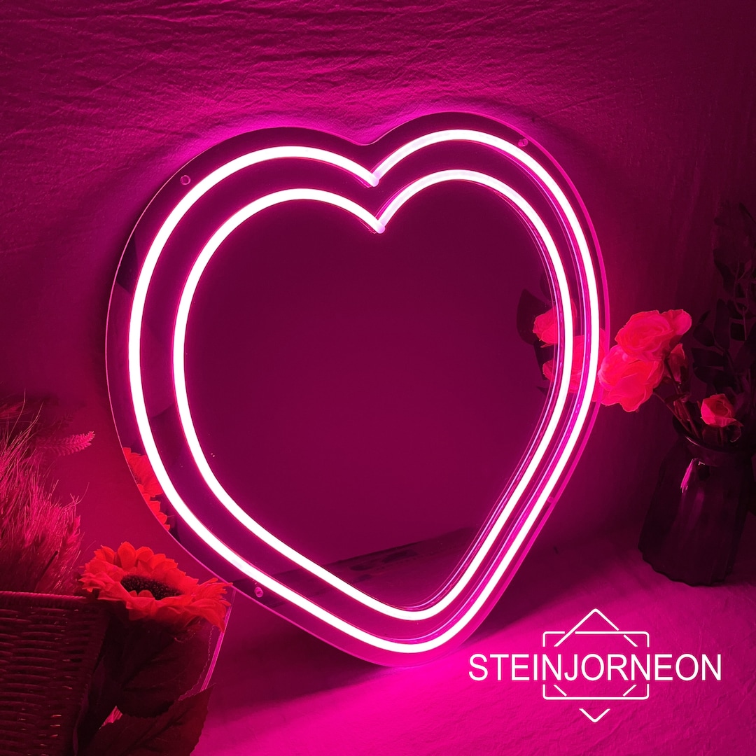 Heart Shape Mirror Neon Sign, Custom LED Neon Night Light Home Bedroom ...
