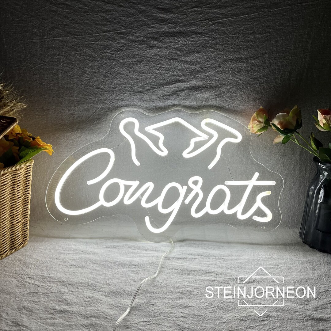 Custom Congrats Hat LED Neon Sign, Grad Prom Party Backdrop Decor Neon ...