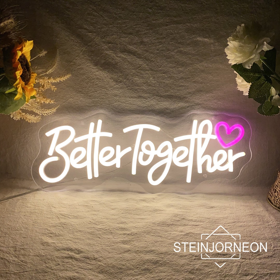 Better Together Heart Neon Sign, Custom Wedding LED Neon Light Sign ...