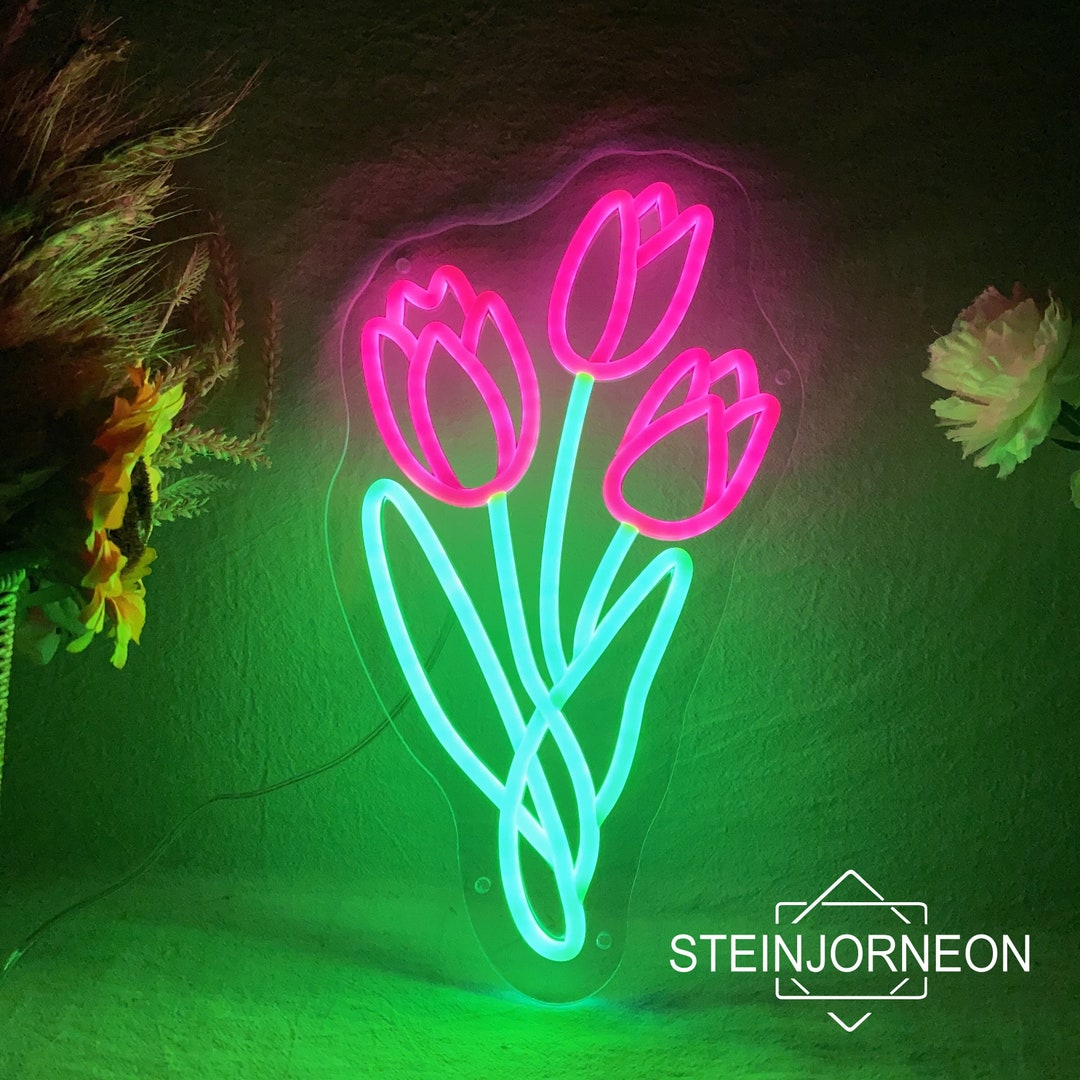 Tulip Bouquet Neon Sign, Custom Flower Plant LED Neon Light Home Wall ...