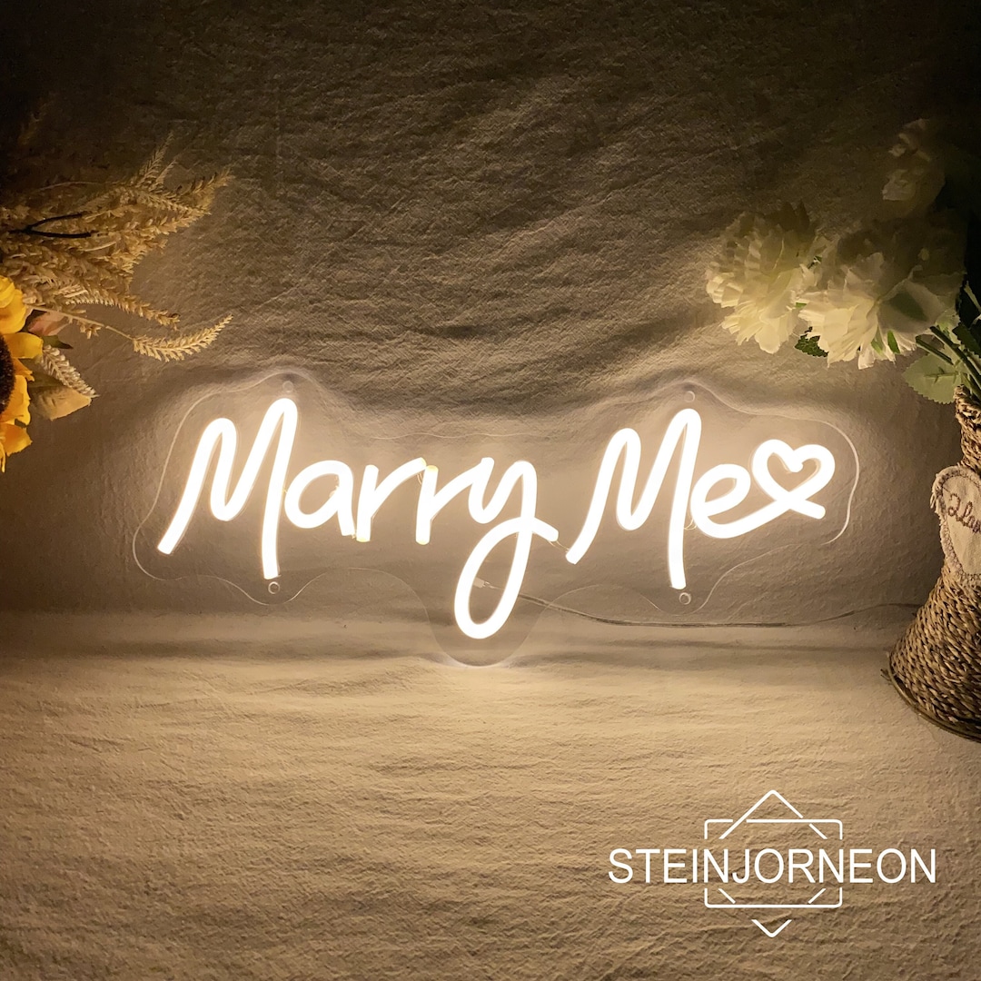 Marry Me Heart Neon Sign, Custom Wedding LED Neon Light Home Wall Decor ...